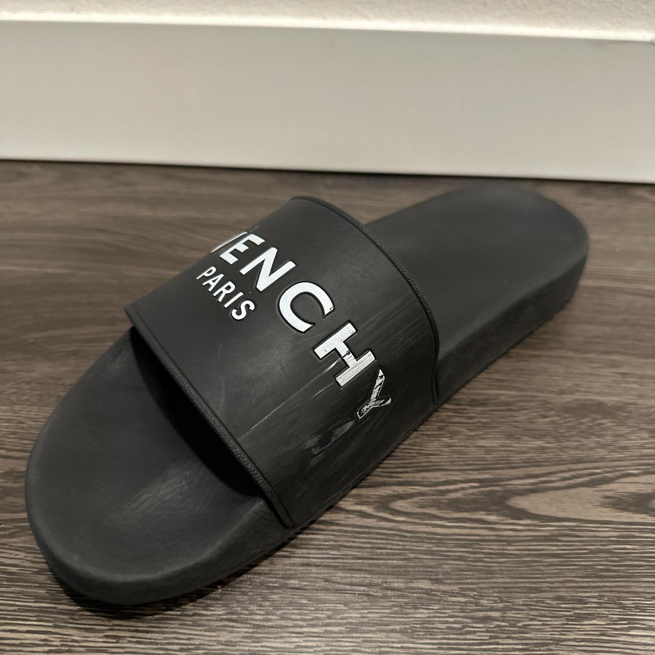 Black Givenchy Logo Slides in size 12US or 45EU.... - Depop