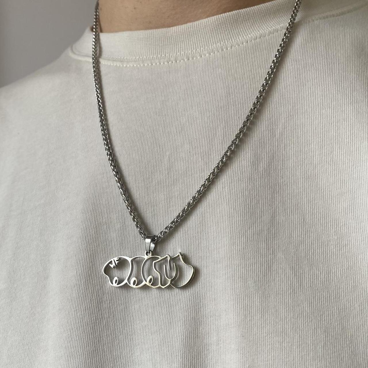 vintage silver MF doom silver pendant and chain... - Depop