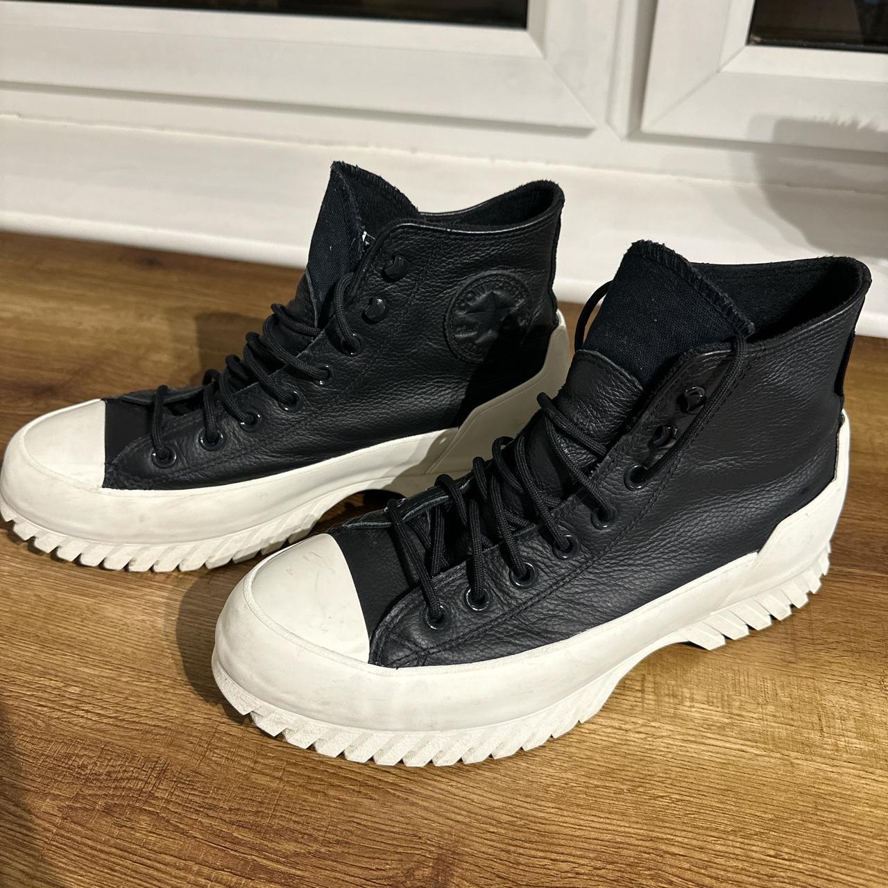 Black leather high sole converse Waterproof Men’s... - Depop