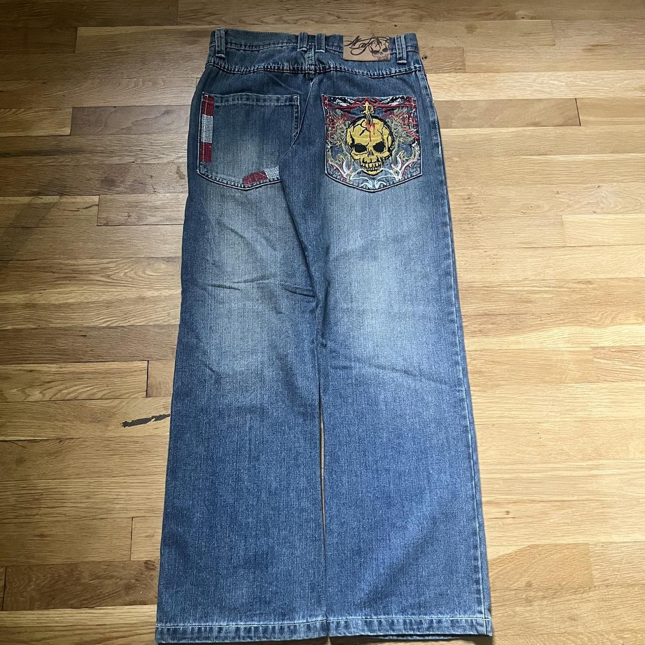 Ed Hardy type jeans with skull design on back... - Depop