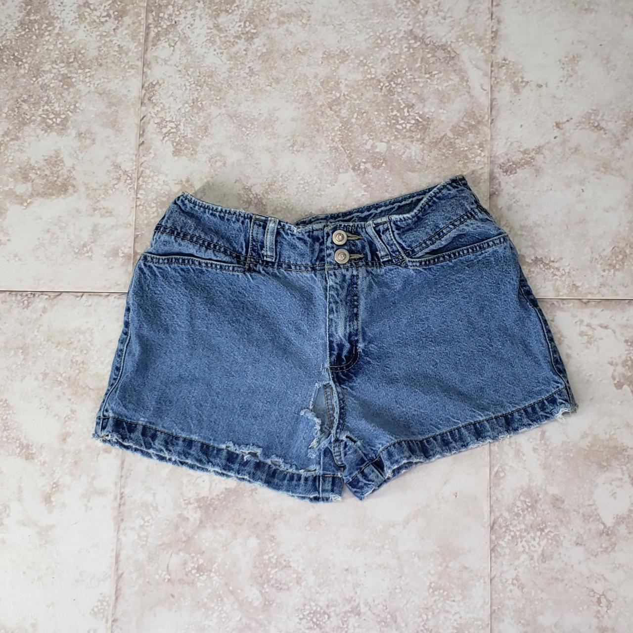 Cotton Distressed Holey Jean Shorts Low Rise Med... - Depop