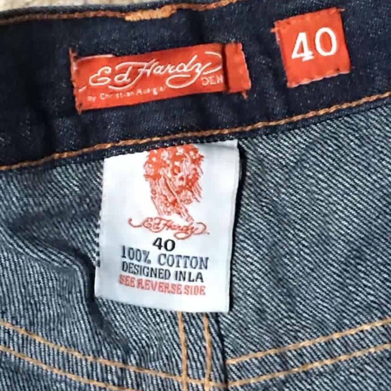 dope tiger embroidered ed hardy jeans baggy jeanz... - Depop