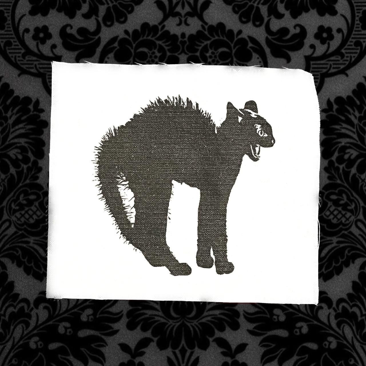 MADE TO ORDER Hissing black cat patch, printed on... | Depop