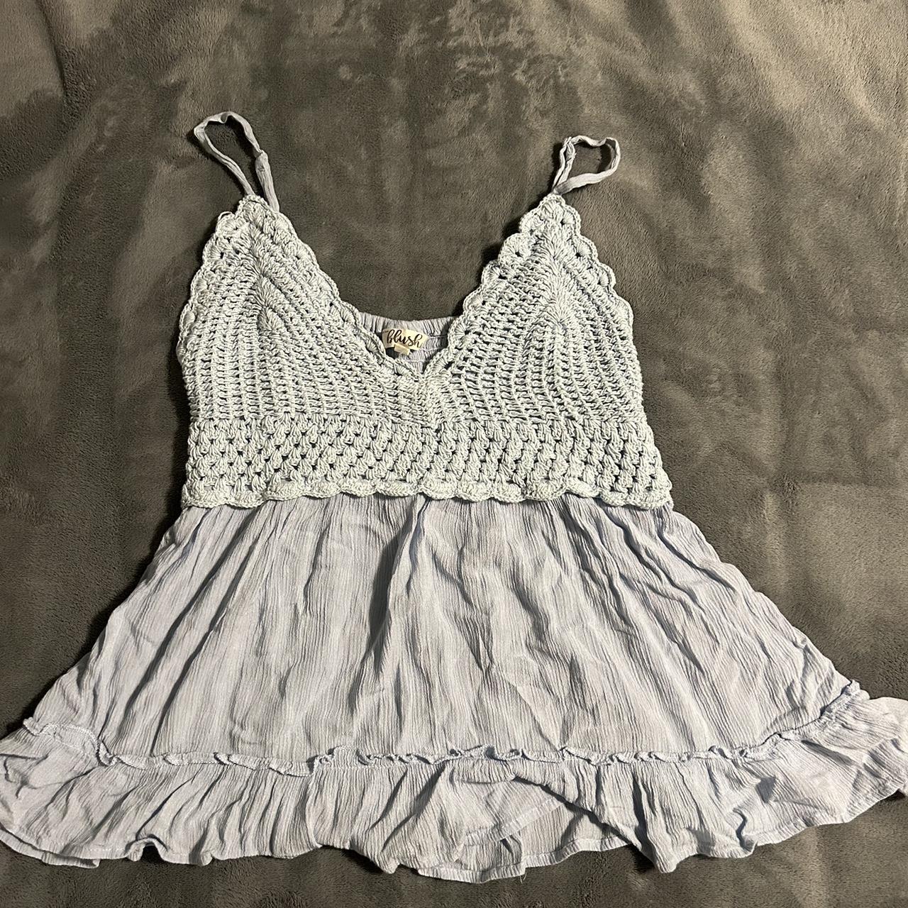 Light Blue Flowy Crochet Tank -Size Medium -No... - Depop