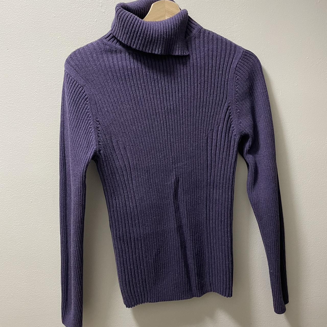 Purple ribbed turtleneck sweater in purple. - Depop