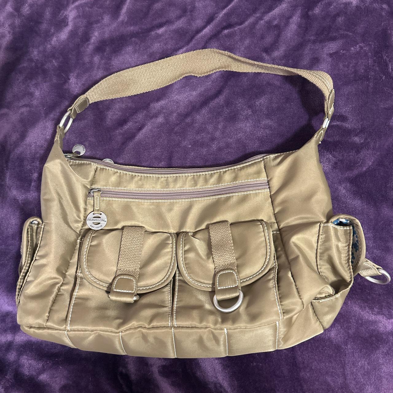 Travelon tan bag with multiple compartments... - Depop