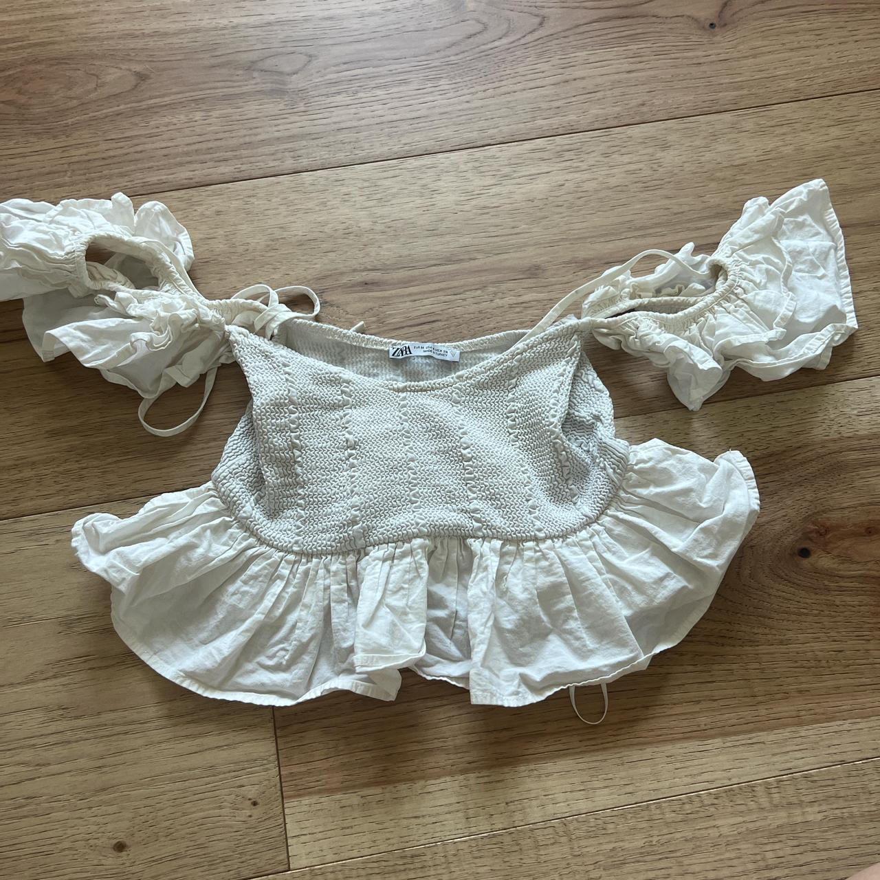 Zara white ruffle off shoulder blouse Snitched in... - Depop