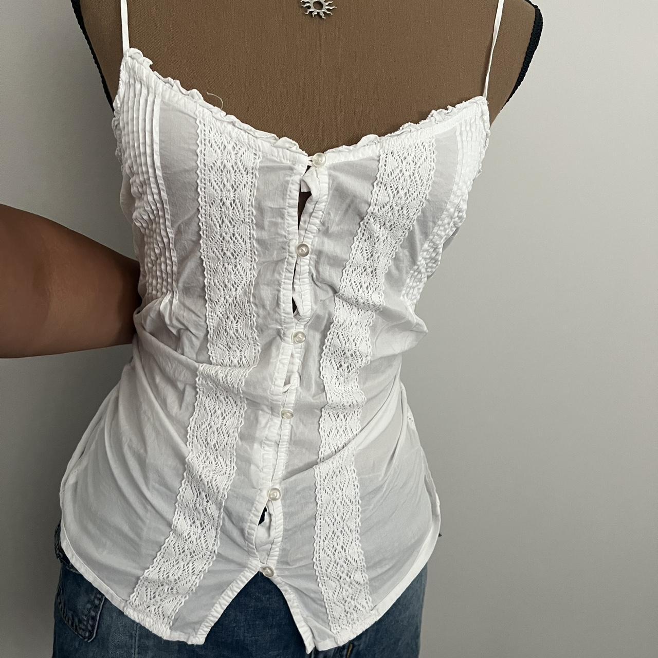 White lace top with button-up front and adjustable... | Depop