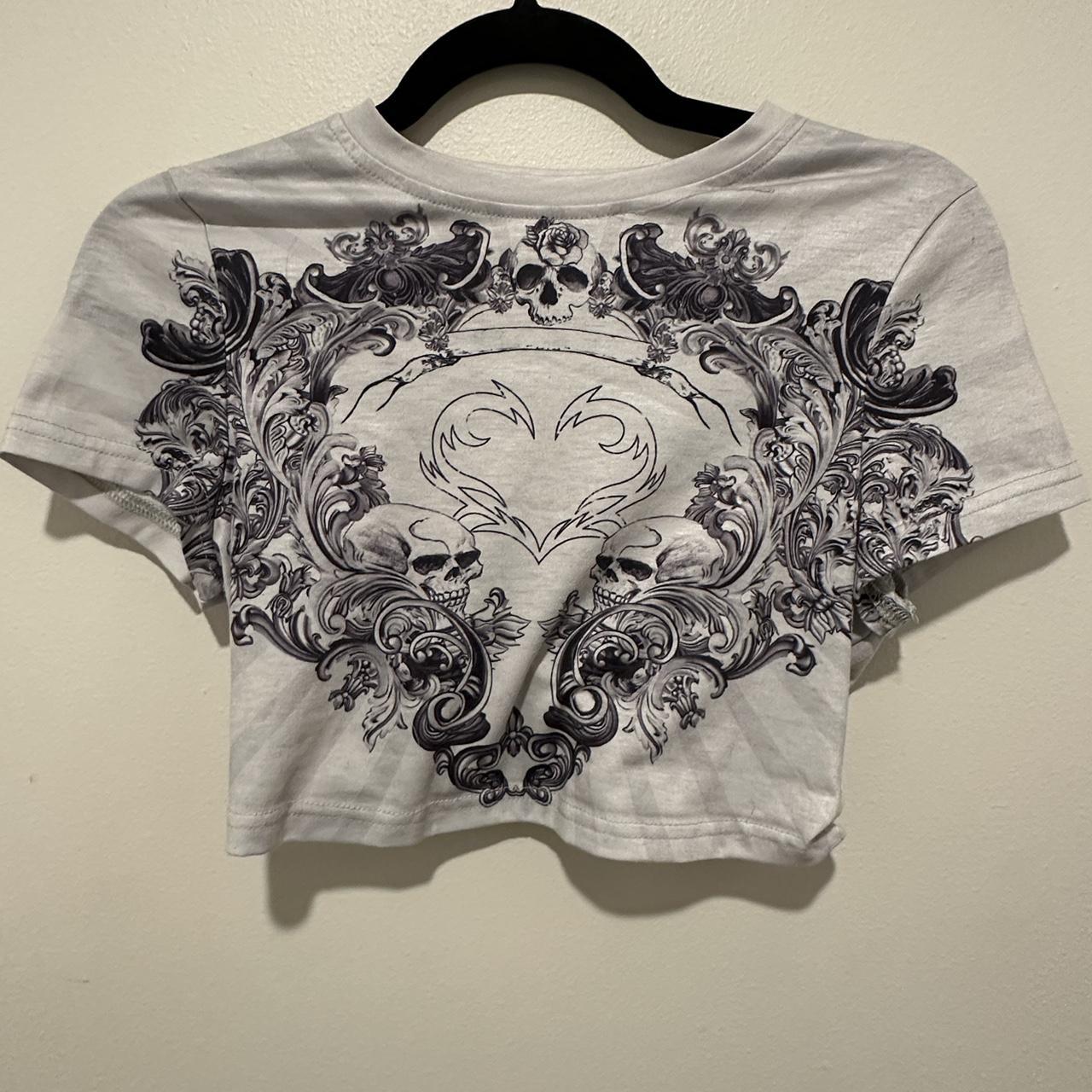 Cyber y2k skull crop. Fits like a xs. - Depop
