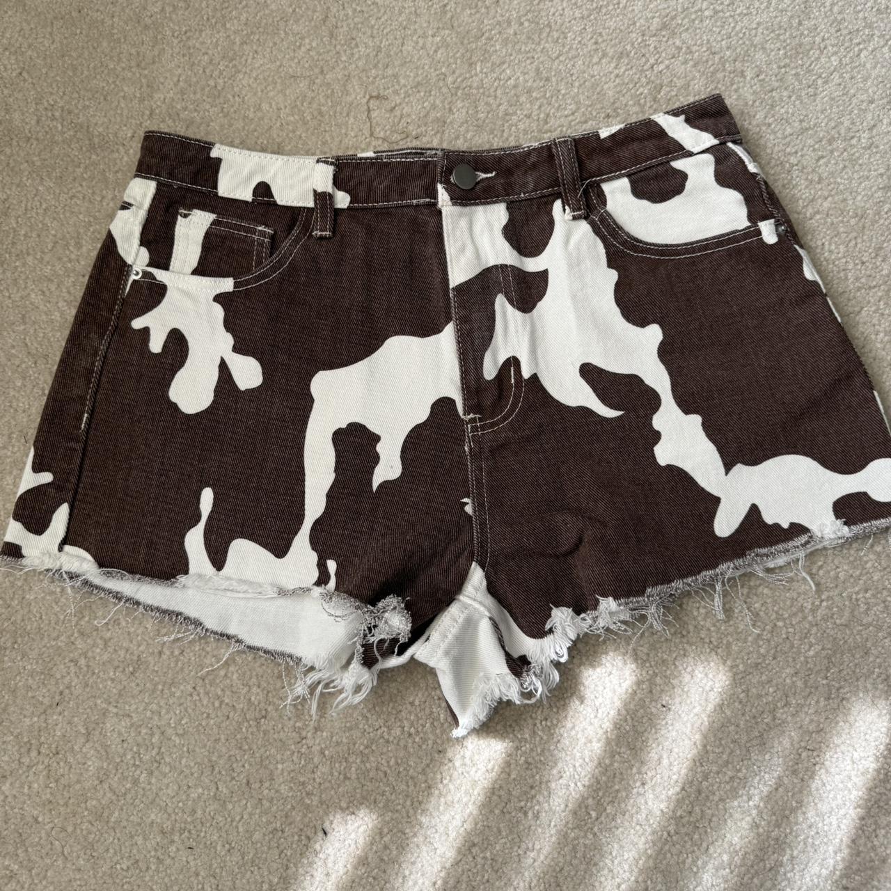 SHEIN cow print denim shorts Never worn | Depop
