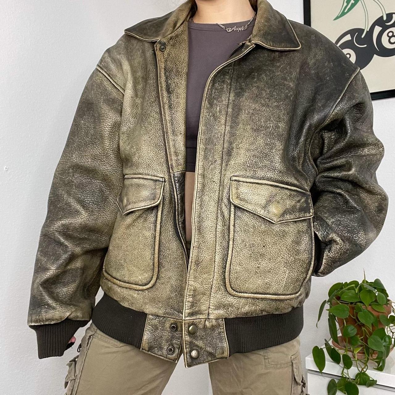 Vintage aviator jacket 🔥 brown distressed bomber... - Depop