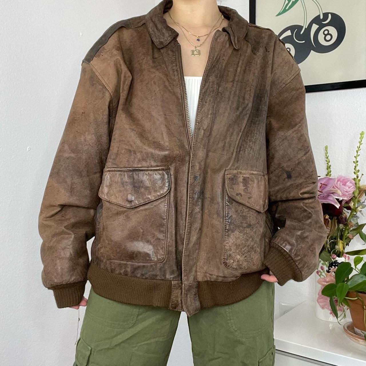 Vintage aviator jacket 🔥 brown distressed bomber... - Depop