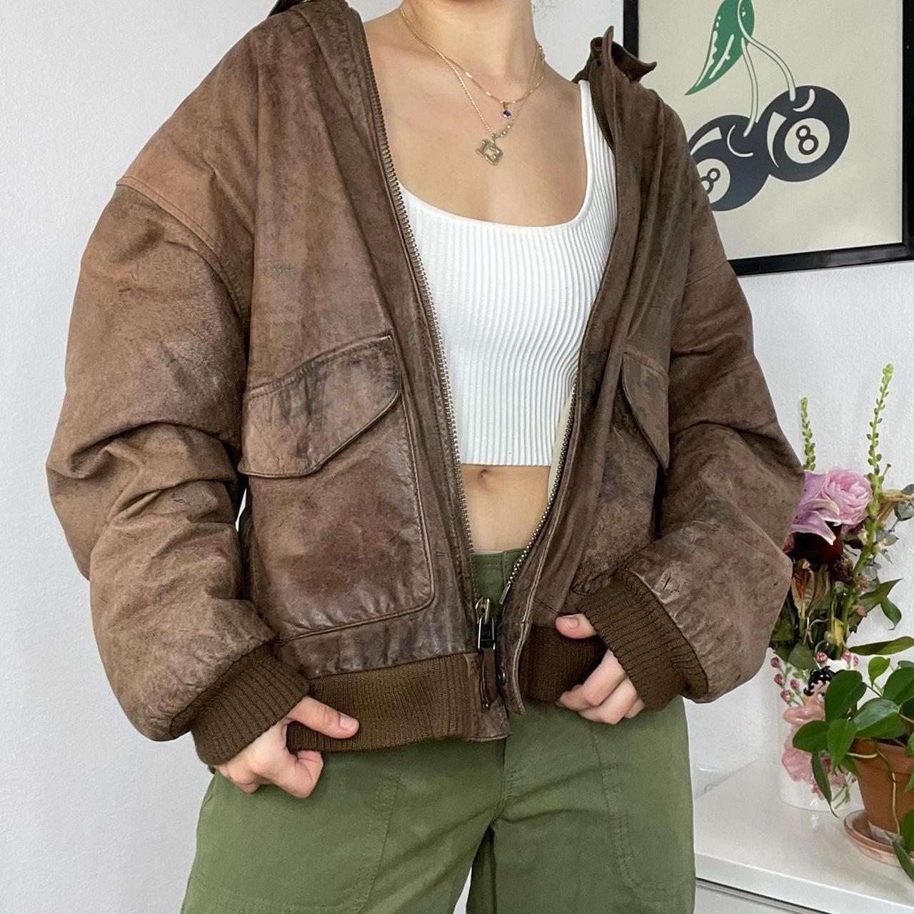 Vintage aviator jacket 🔥 brown distressed bomber... - Depop