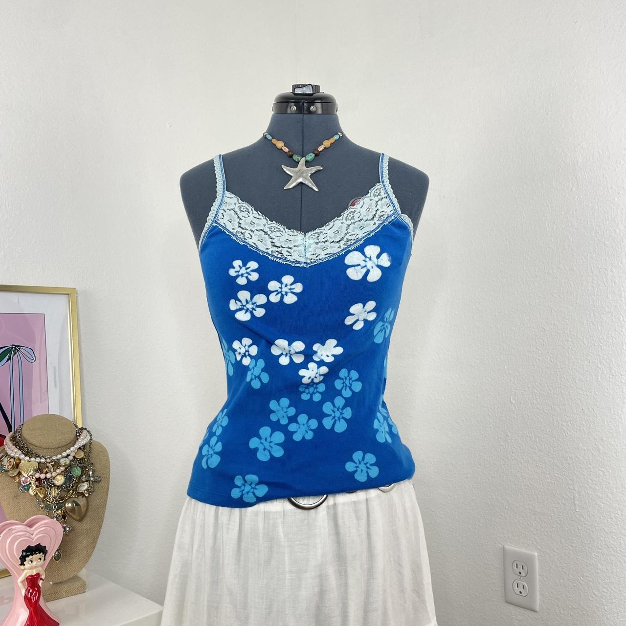 beach cami top 🌺 Y2K mermaidcore Early 2000s blue... - Depop