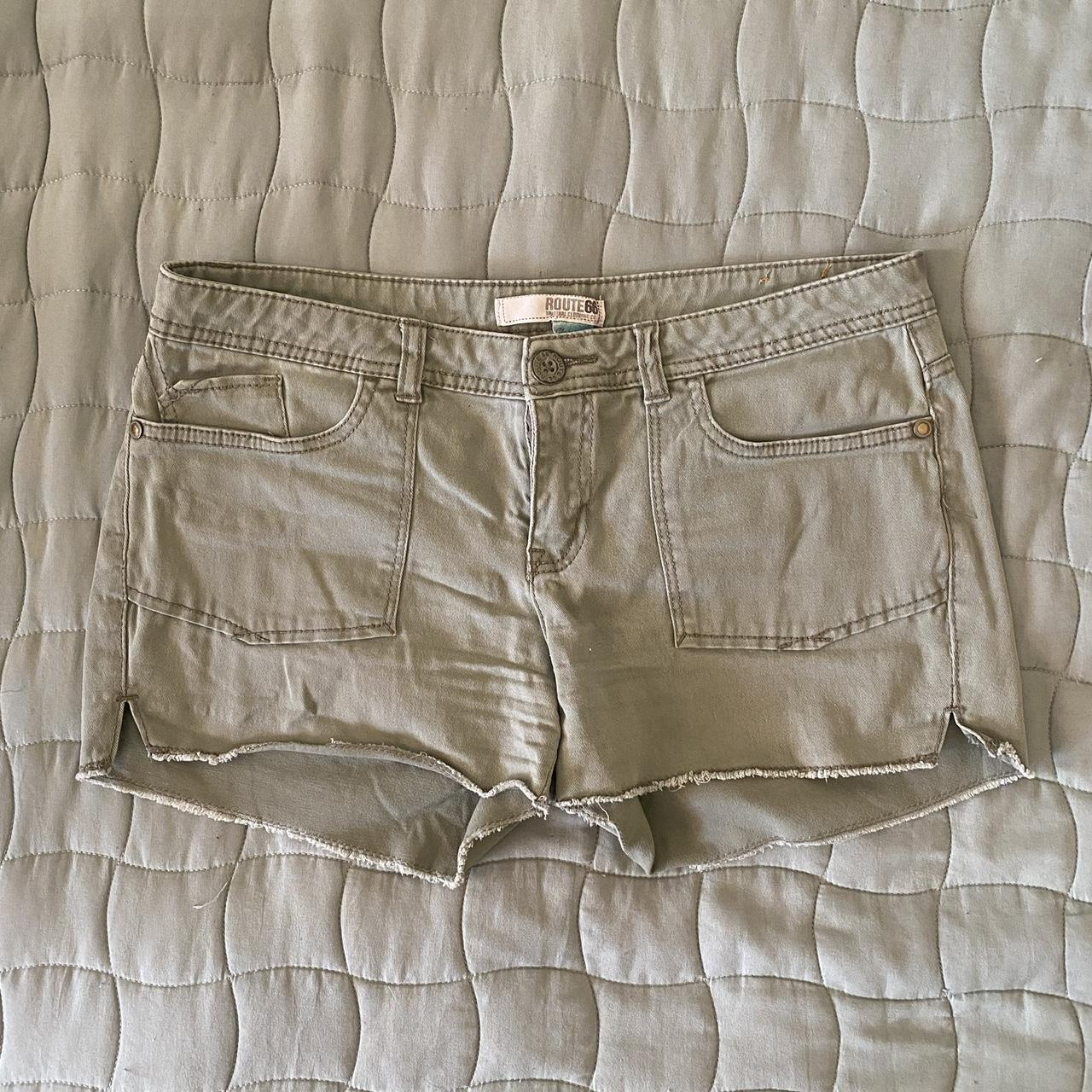 vintage y2k green khaki route 66 shorts perfect... | Depop