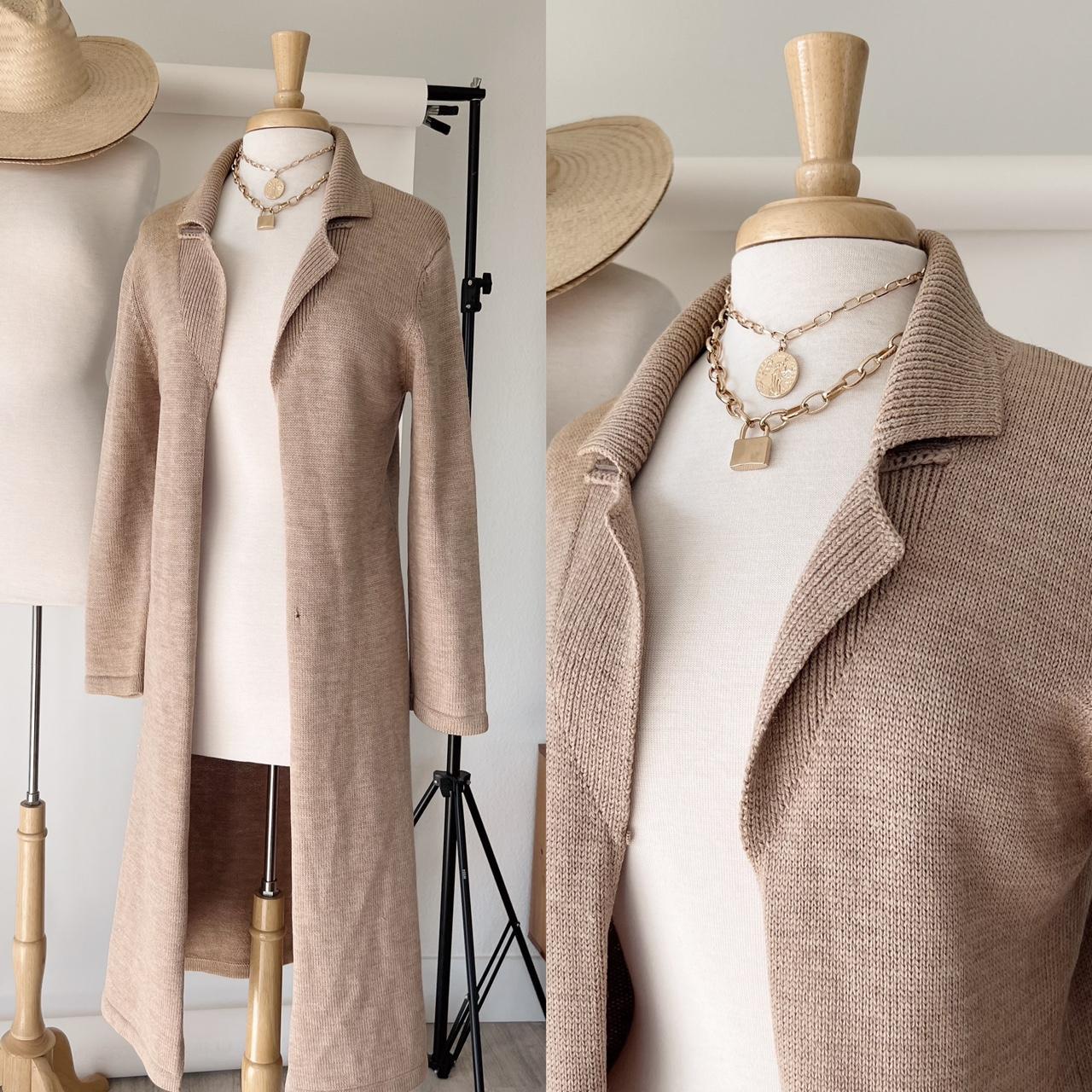 100% WOOL LIGHT TAN LONG CARDIGAN Stylish long... - Depop