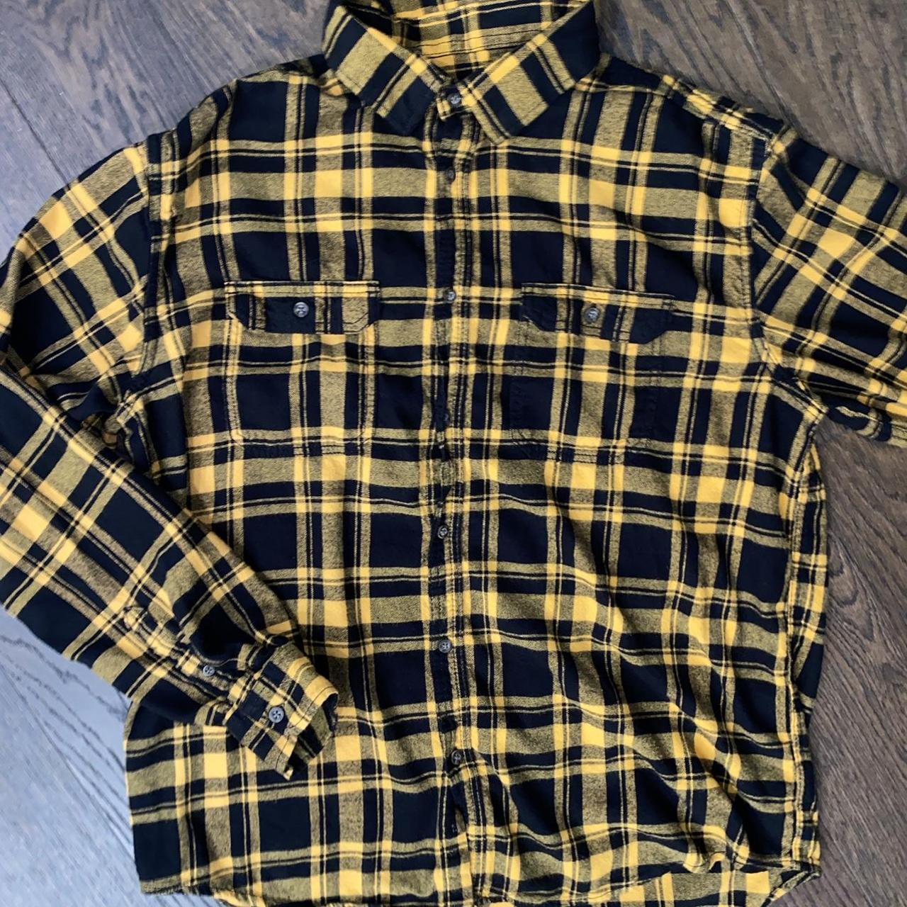 George Yellow and Black Button Down “Flannel” Size:... - Depop