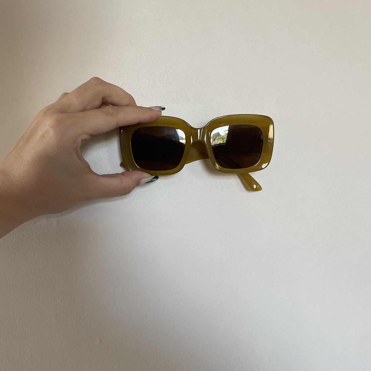 ASOS Design sunnies Chunky rectangular dark mustard... - Depop