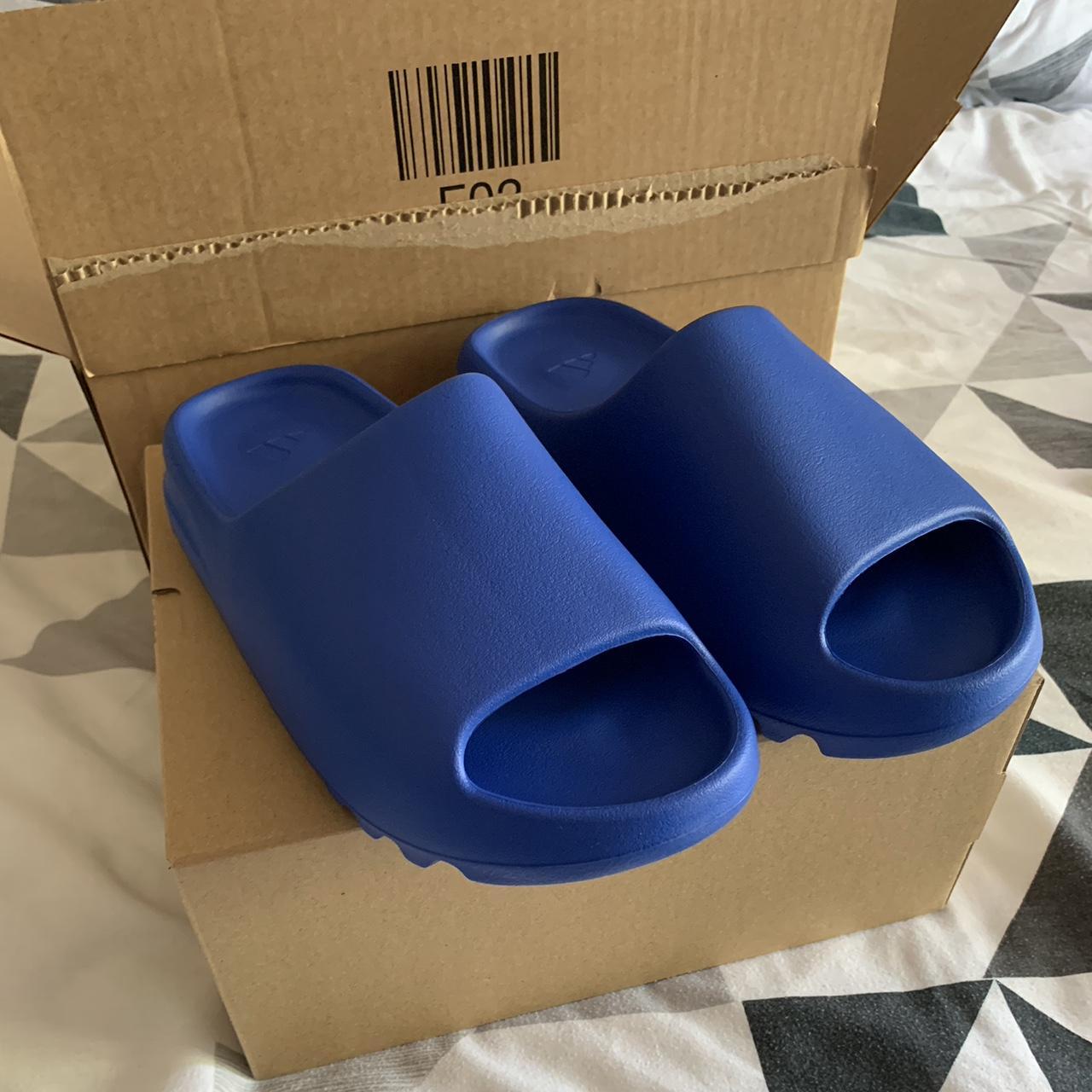 Yeezy Men's Blue Slides | Depop