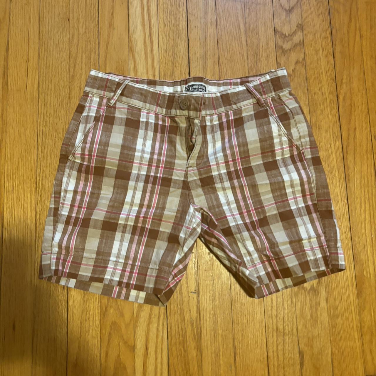 Brown and pink plaid jorts run small could def fit... | Depop