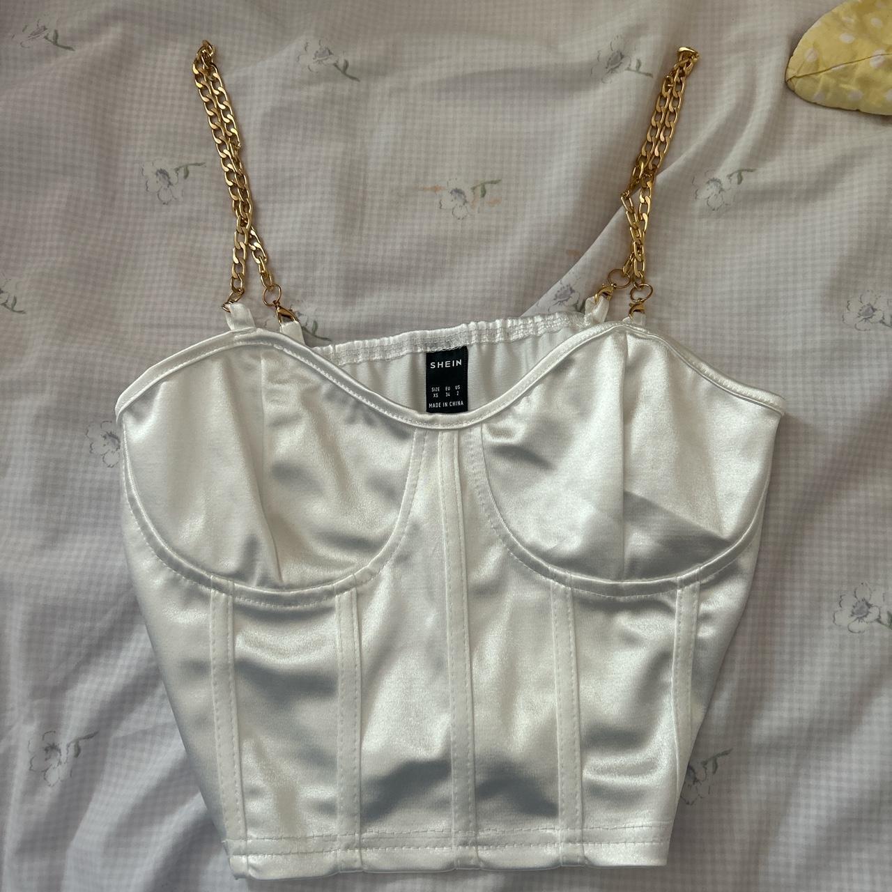 white corset top SHEIN with gold chains - Depop