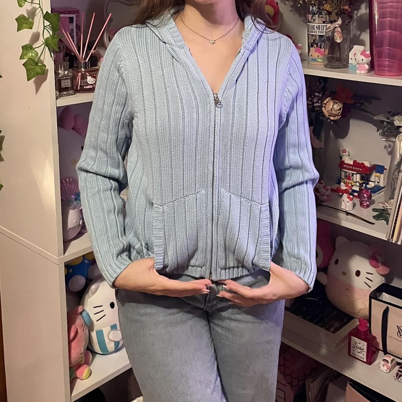 light blue knit zip up - Depop