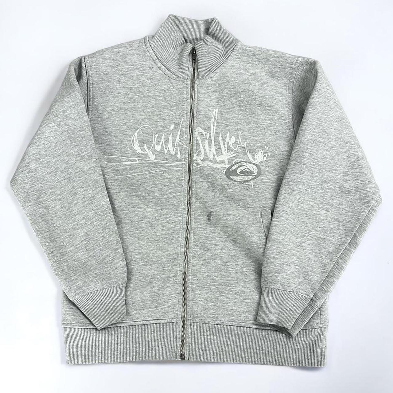 Quicksilver Grey Zip Up Sweater Such a cool graphic... - Depop