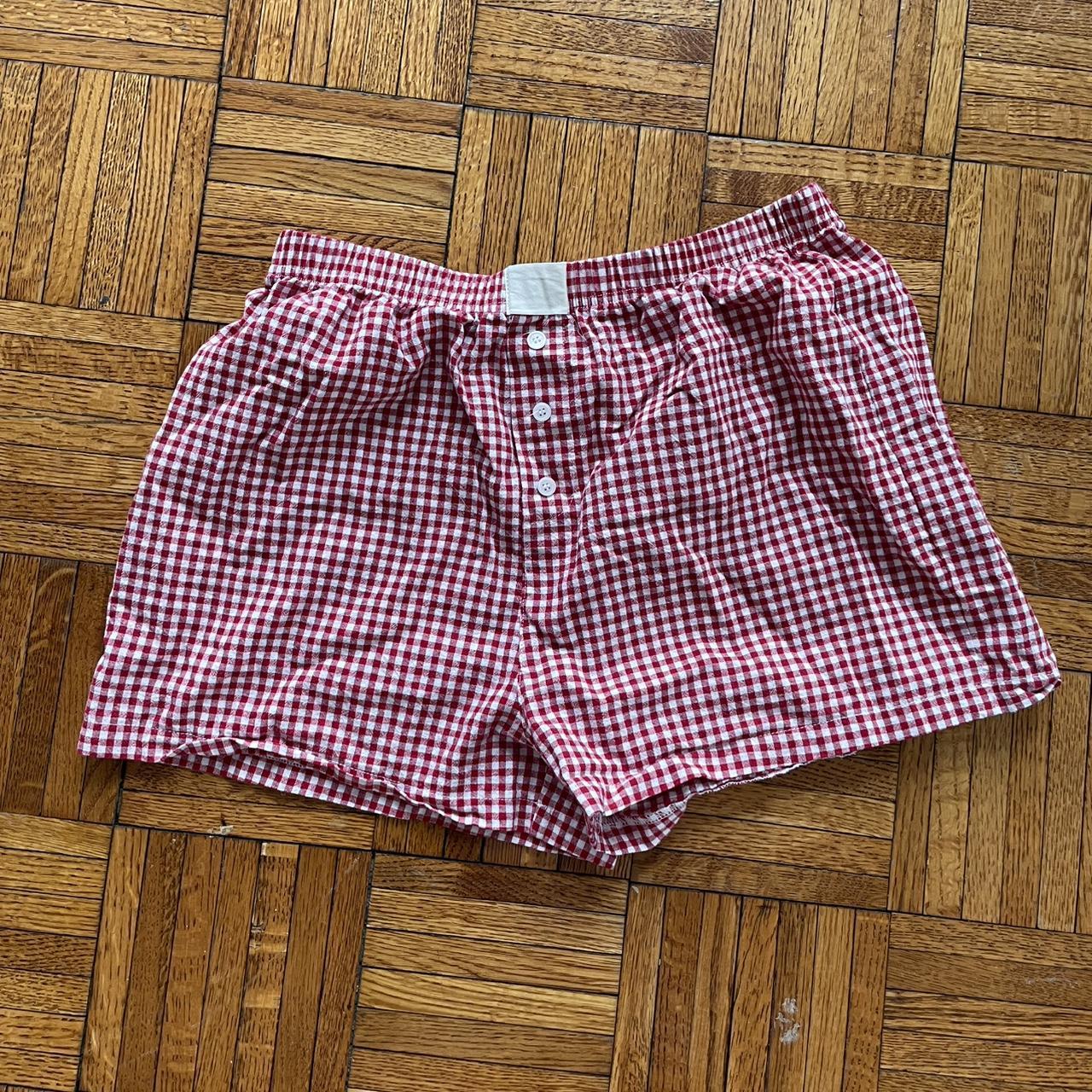 Red and white checkered boxers. No size tag but it... | Depop