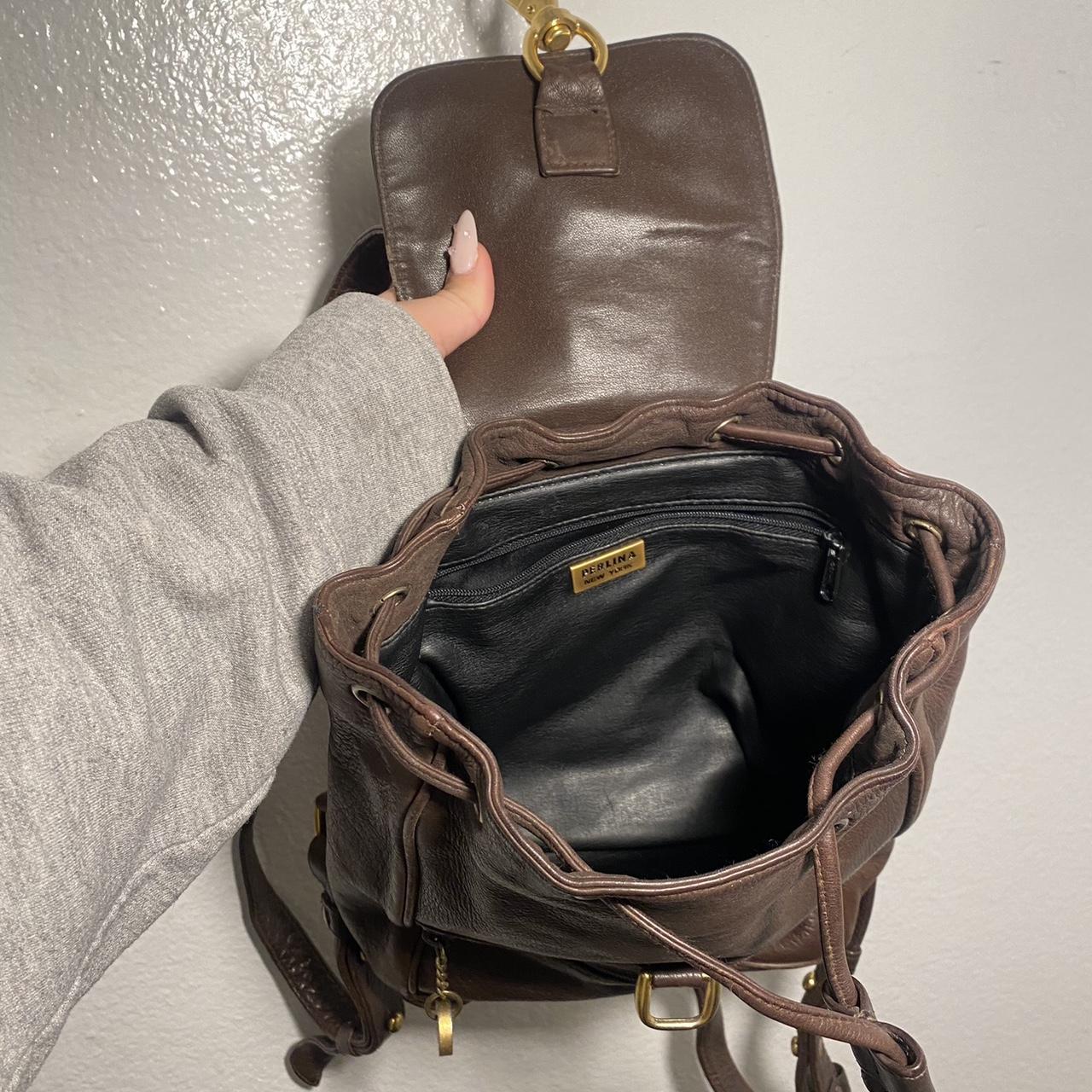 Brown mini backpack with brass hardware 🤎 #purse... - Depop