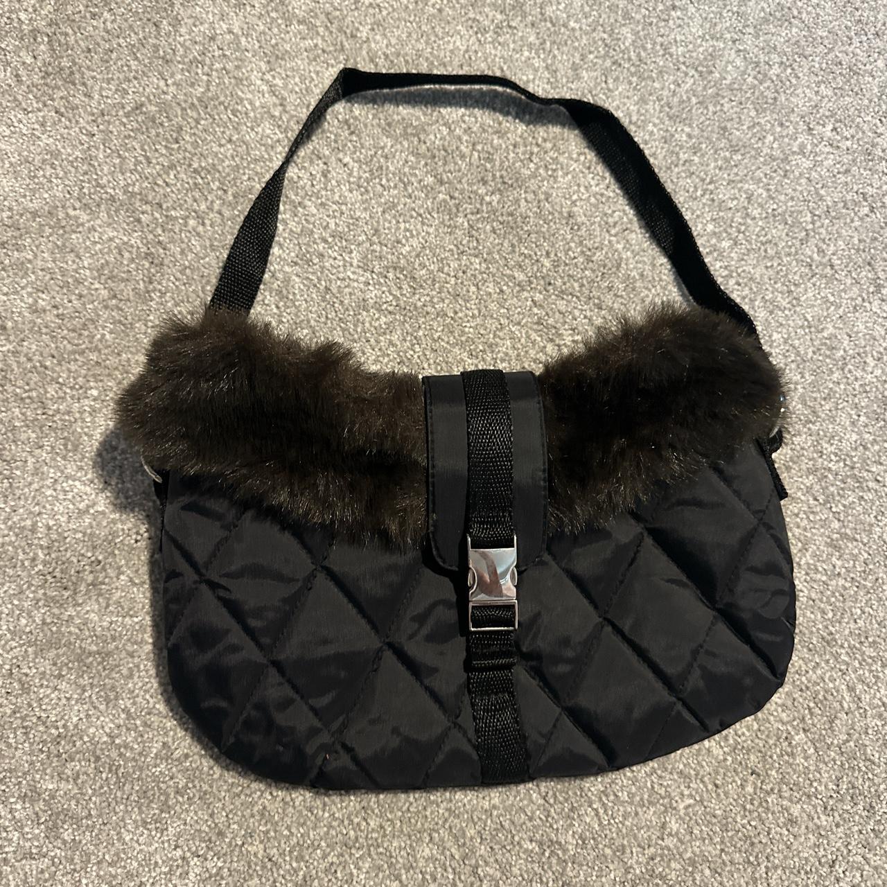 Y2K Purse With Faux Fur Black Super cute and... - Depop