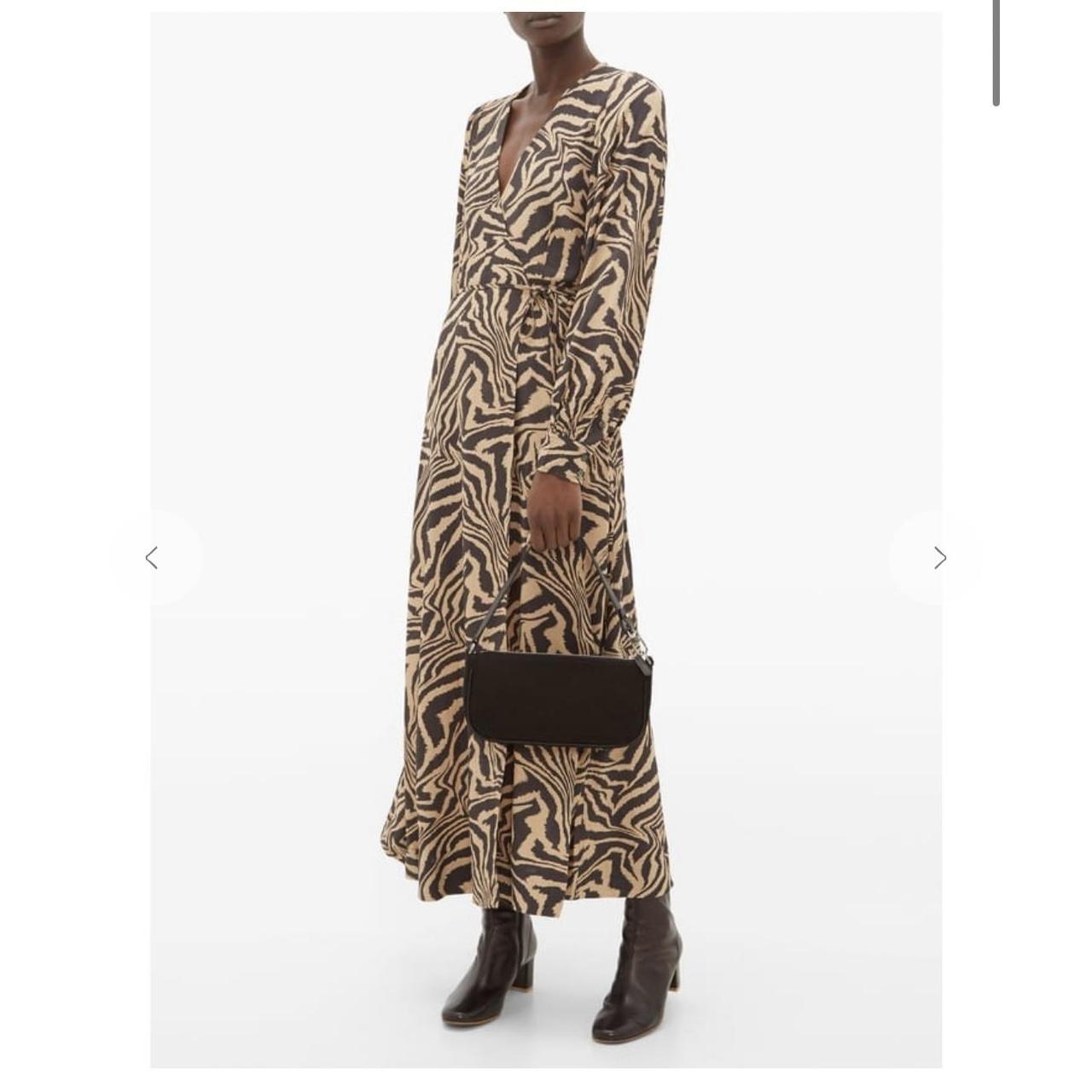Ganni wrap dress with brown and black zebra pattern.... - Depop