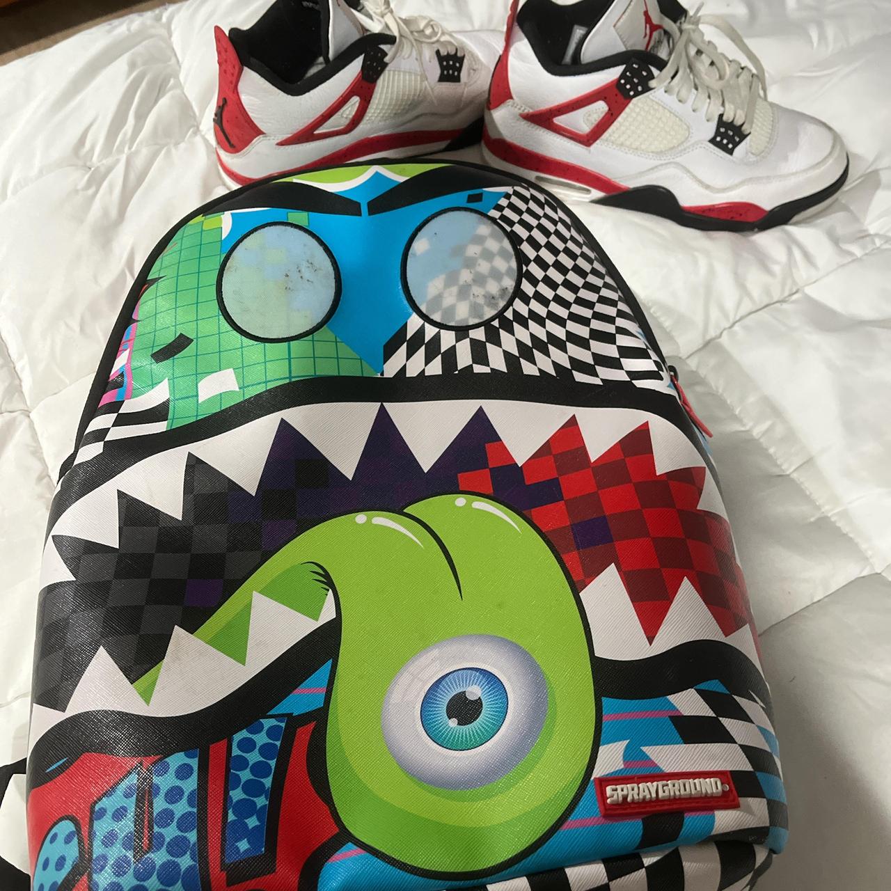 White and red Sprayground backpack #streetwear You... | Depop