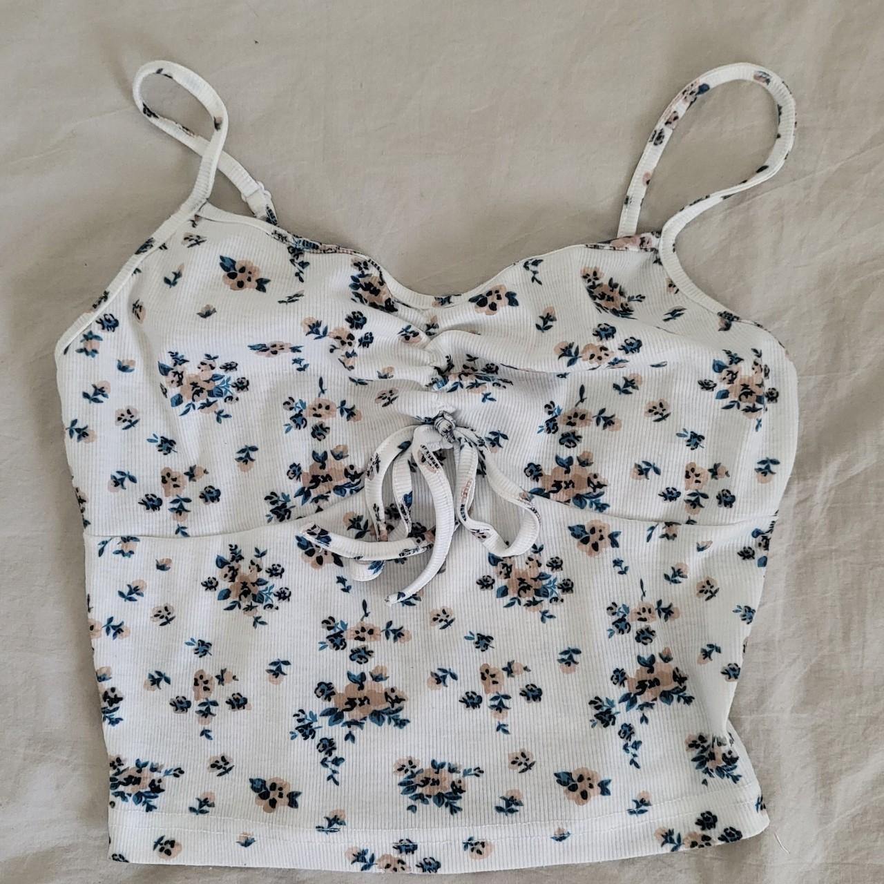 Ribbed floral ruched bust crop top Lightweight and... - Depop