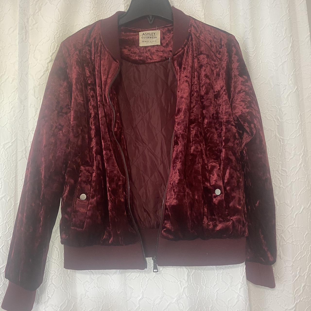 crushed velour snap button bomber jacket brand -... - Depop