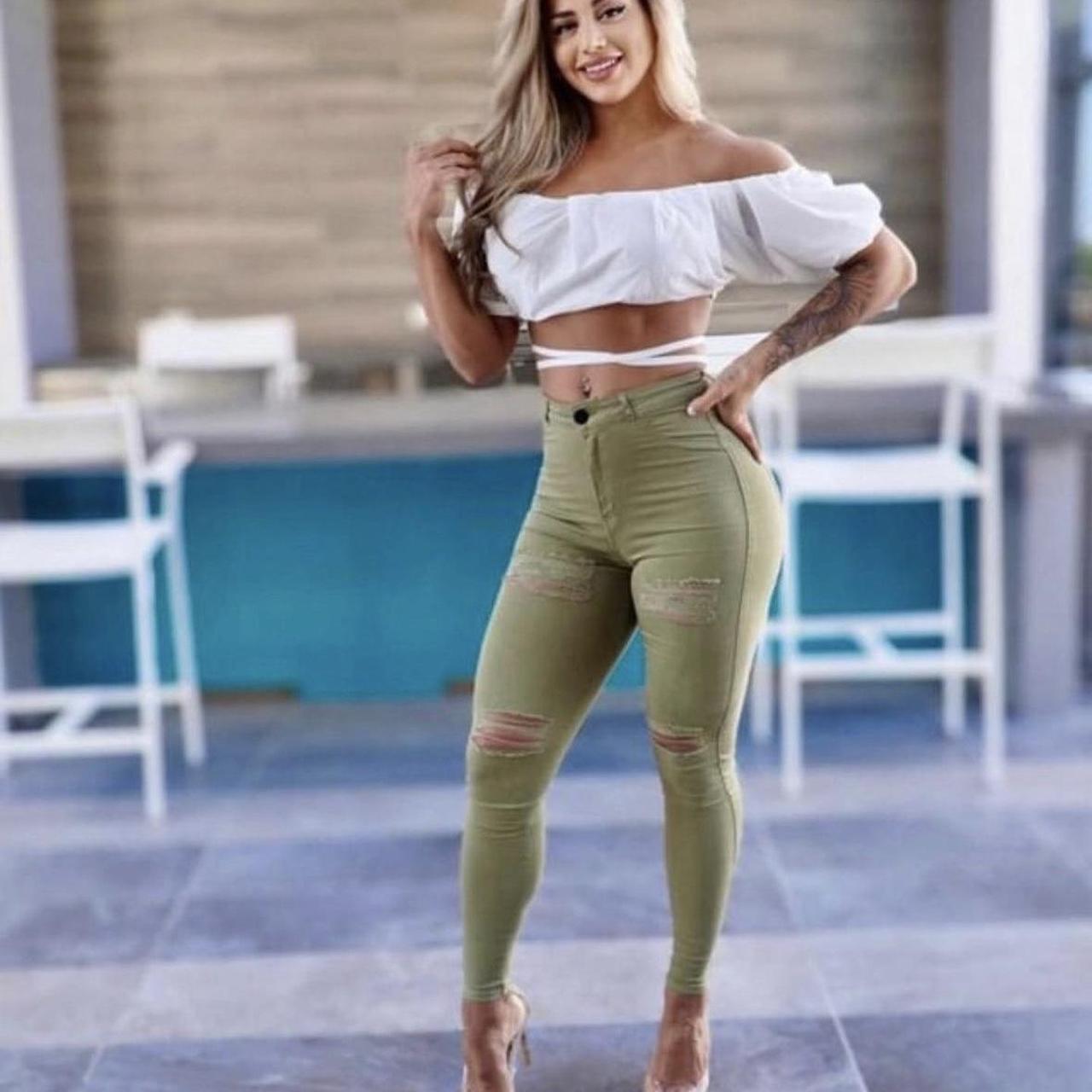 Army green ripped jeans store