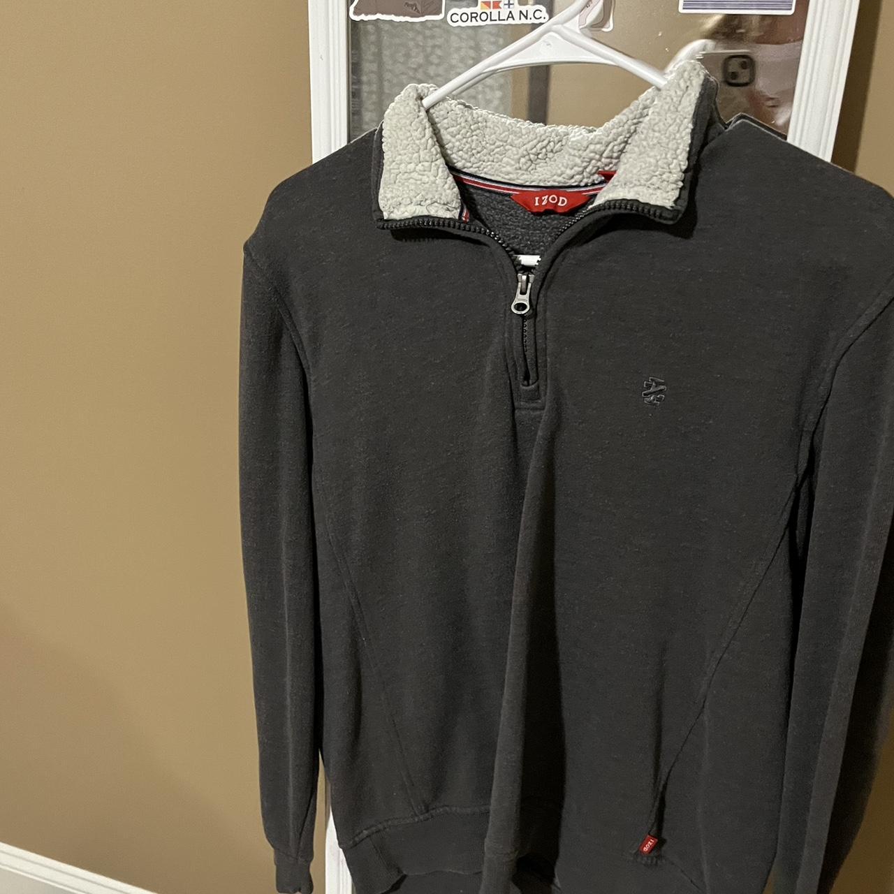 dark grey half zip! paint stain on sleeve - Depop