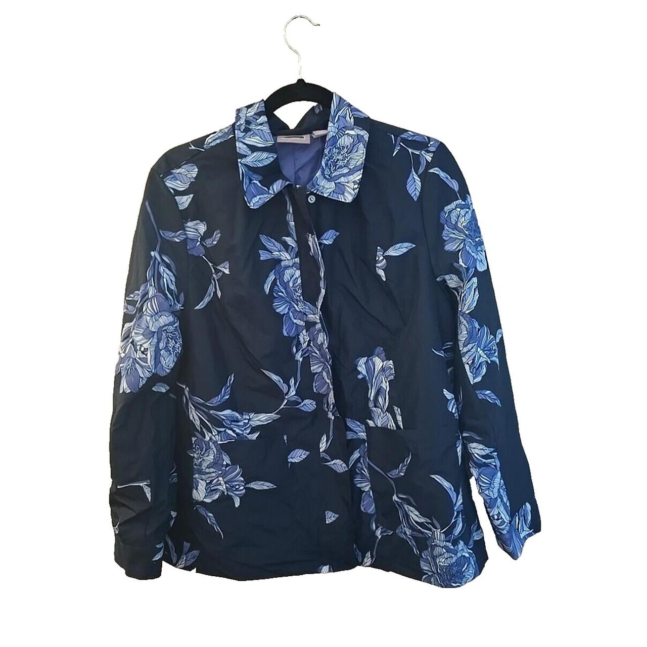 Chico's Navy Blue High Seas Floral Pockets Zip Front... | Depop
