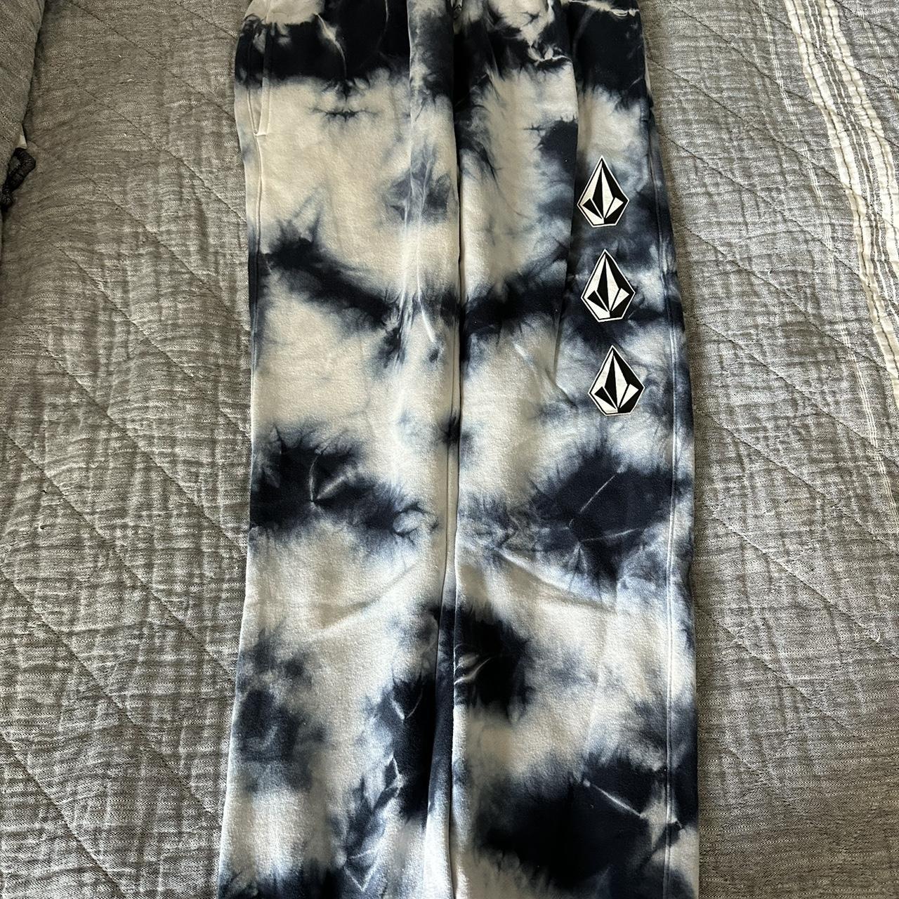 Volcom Blue and White Tye- Dye Sweatpants I Size:... - Depop