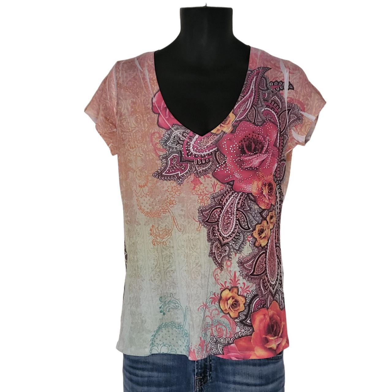 Cache Floral Multicolor Short Sleeve Sz L Tshirt... - Depop