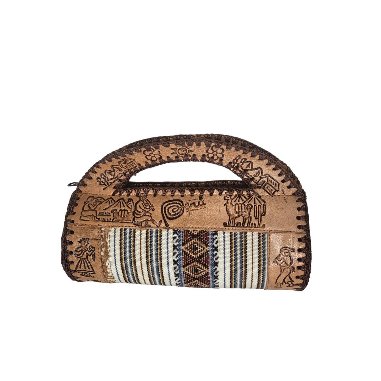 Peruvian Leather and Cloth Handled Clutch... - Depop