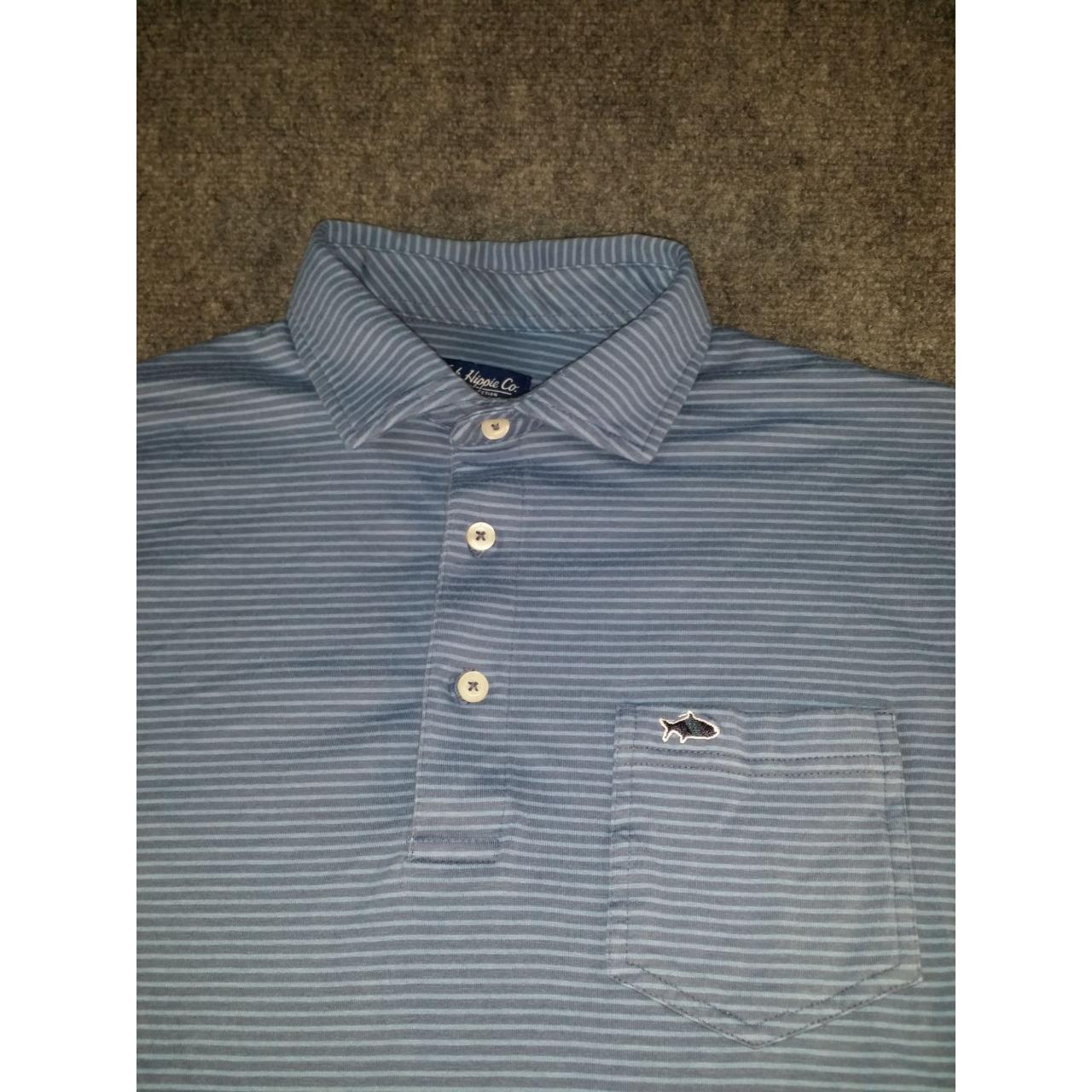 Fish Hippie Co. Polo Men Sz M Shellbine Striped Blue... - Depop
