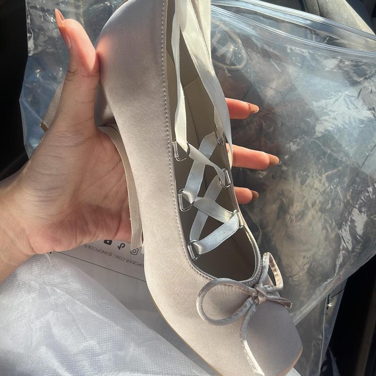 Cream satin ballet style heels #fairycore... | Depop