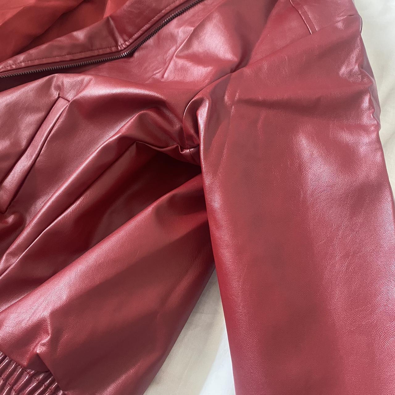 red leather bomber jacket shein was too big for me... - Depop