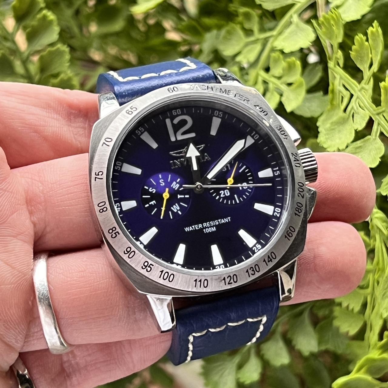 Invicta Men's Blue and Silver Watch | Depop