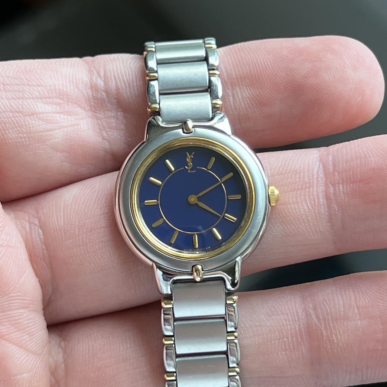 Yves Saint Laurent Women's Silver and Blue Watch | Depop