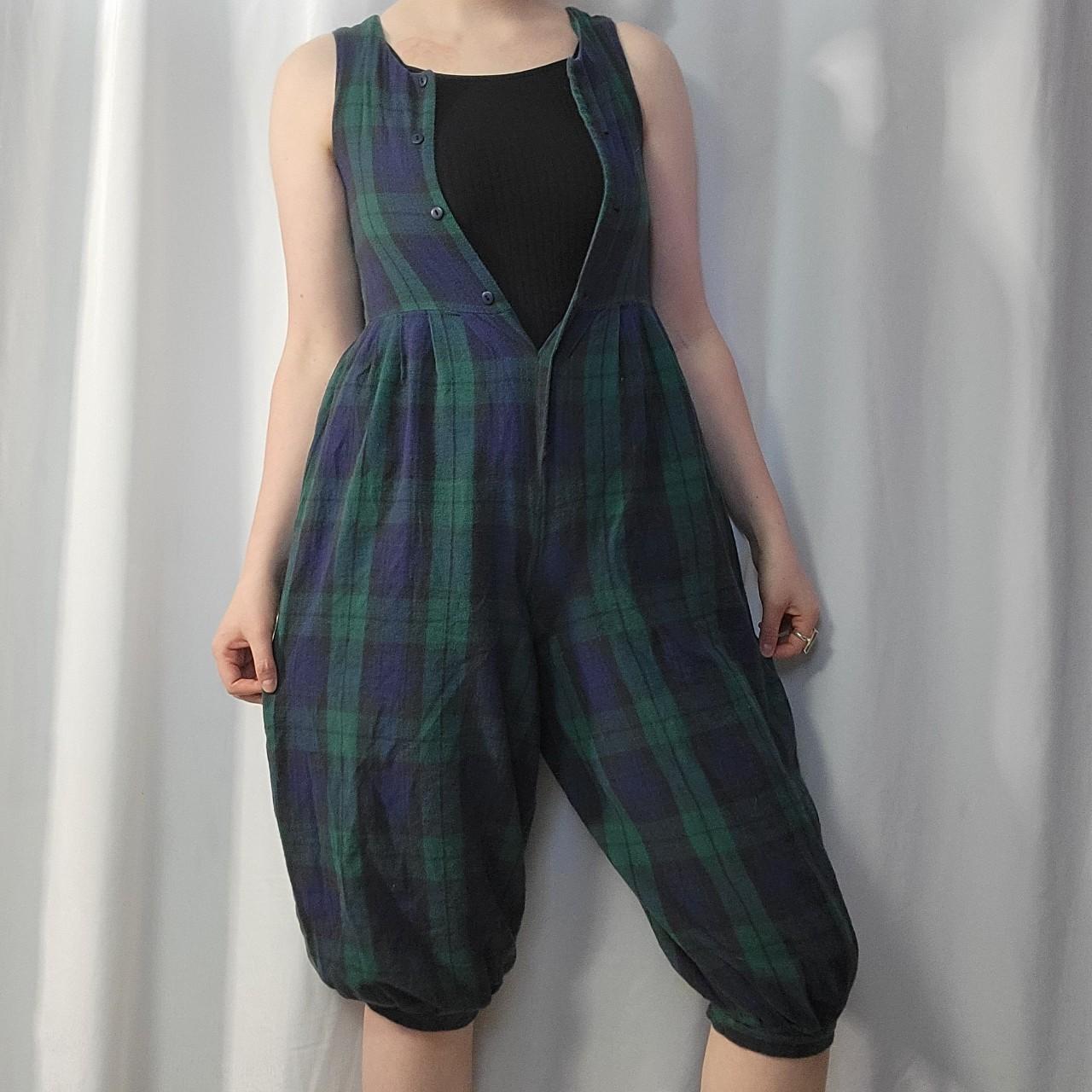 90s Maggie Breen Plaid Tank Romper with tapered... | Depop