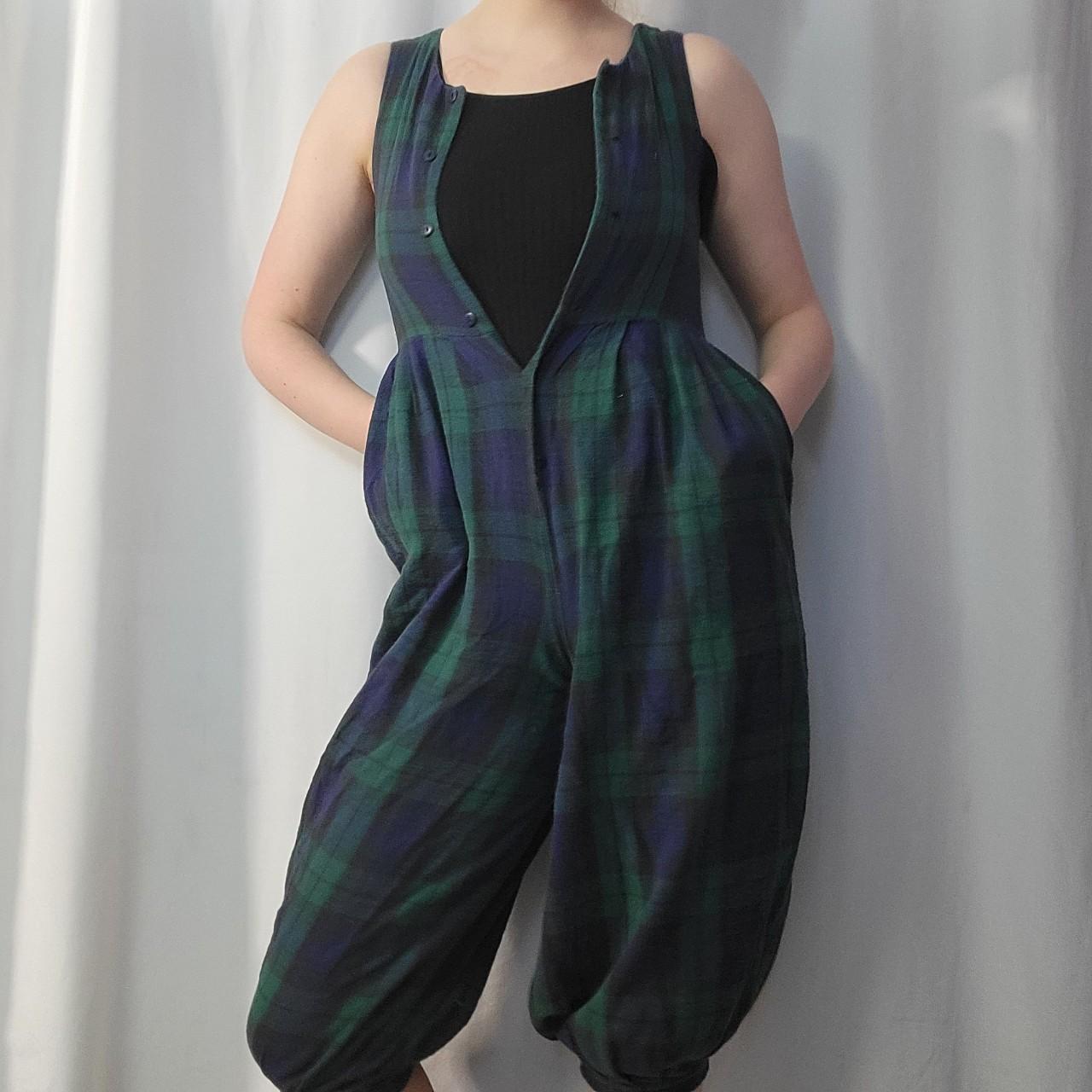 90s Maggie Breen Plaid Tank Romper with tapered... | Depop