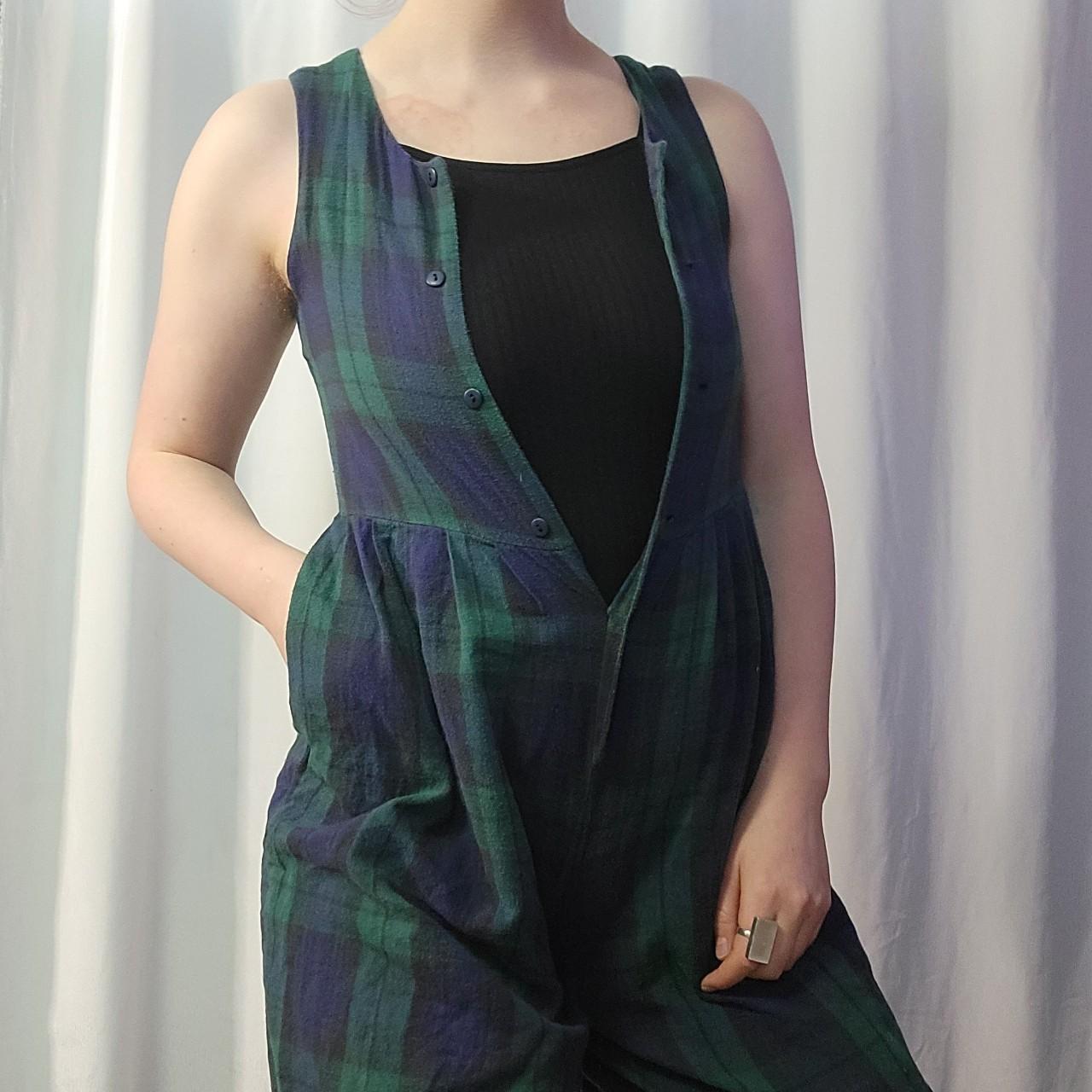 90s Maggie Breen Plaid Tank Romper with tapered... | Depop