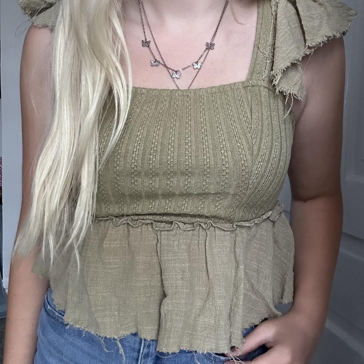 green rag top 🌿💚 this top has lots of ruffled and... - Depop