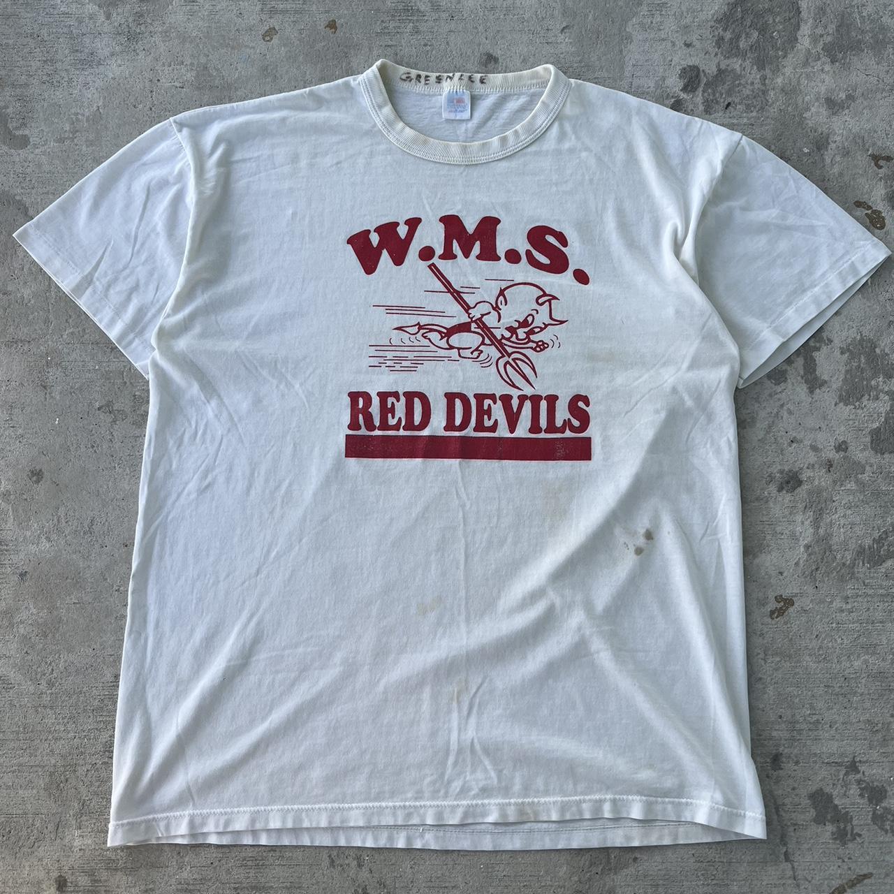 1980s Single Stitch Red Devils Tee Boxy short... - Depop